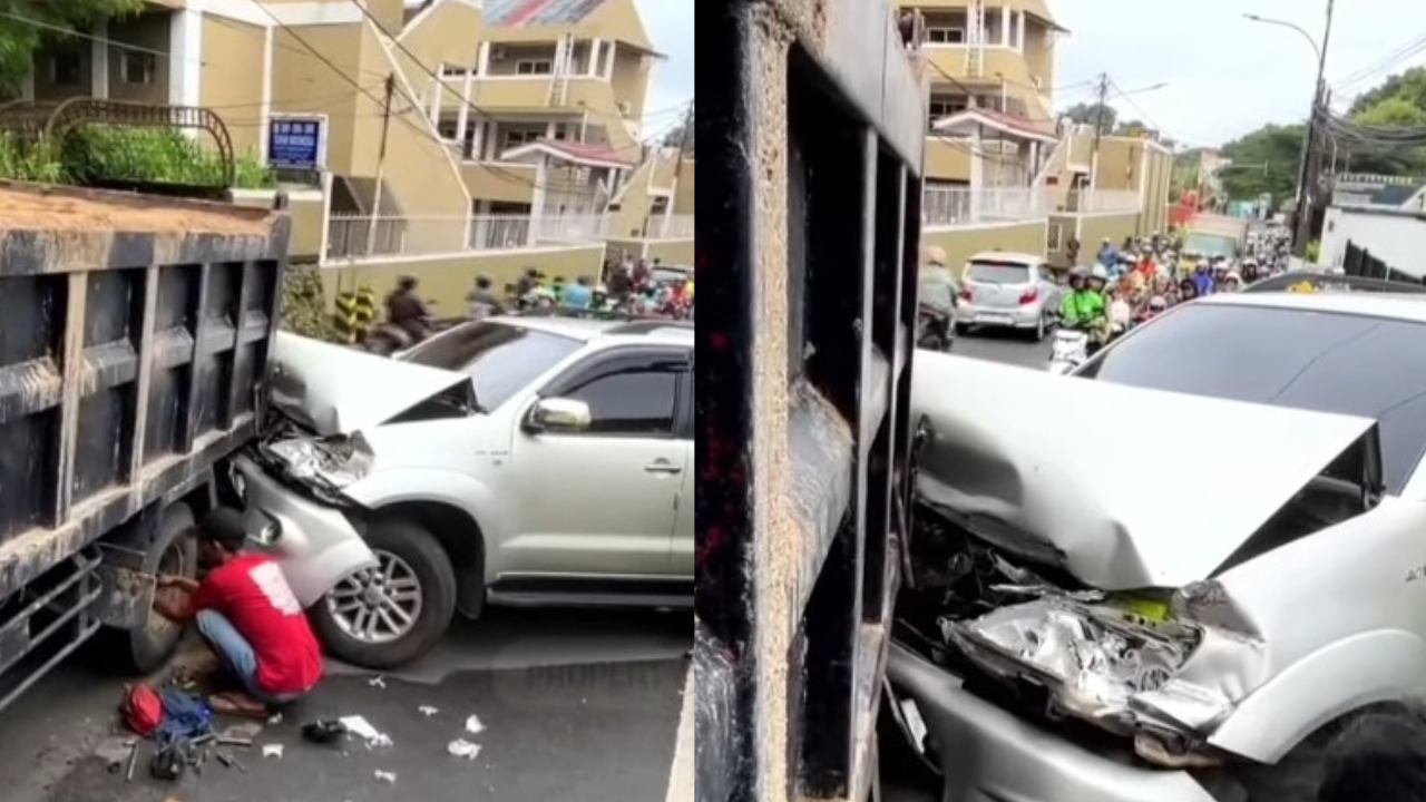 Ngeri di Tanjakan Sawangan! Truk Pasir Mundur Tiba-tiba, Hantam ...